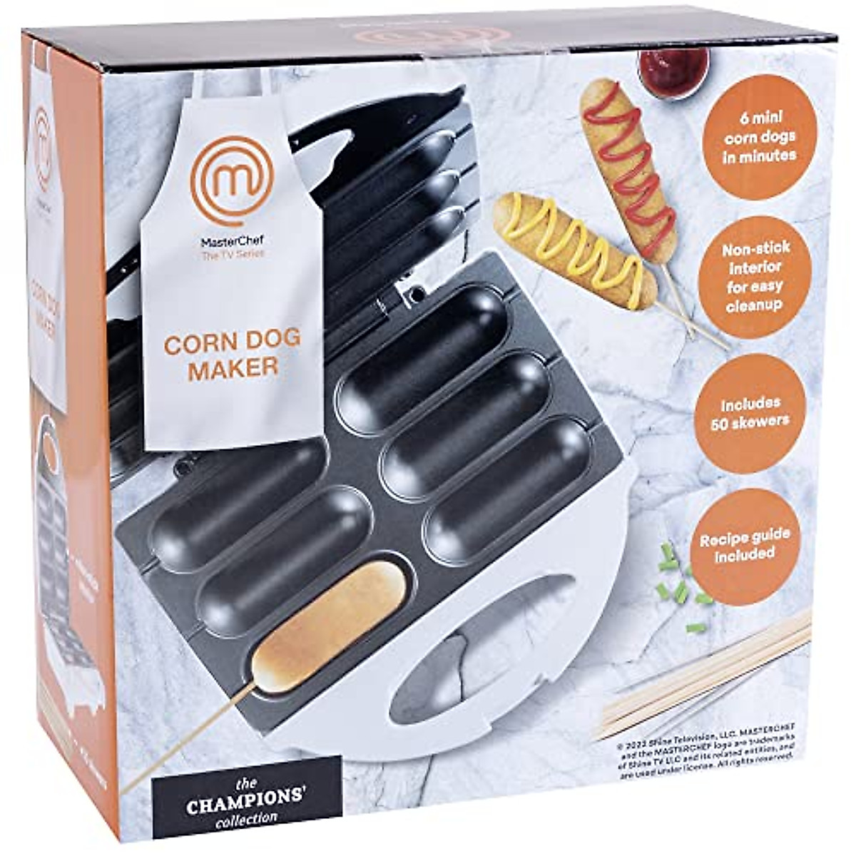 MasterChef Corn Dog Maker -Electric Nonstick Kitchen Baker, Perfect for Hot Dogs on a Stick, Cheese Mozzarella Sticks, Cake Pops, BBQ, Birthday Gift -Recipe Guide +50 skewers