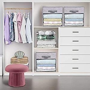 DIMJ Cube Storage Bins, 3 Packs Clear Window Fabric Storage Bin Organizer for Closet Shelves Home Storage Cubes Organizer with Handles