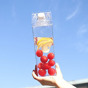 Fanovo Clear Milk Carton Water Bottle, Aesthetic Water Bottles Square Milk Storing Containers Reusable Water Tumbler Cute Kawaii Water Bottle
