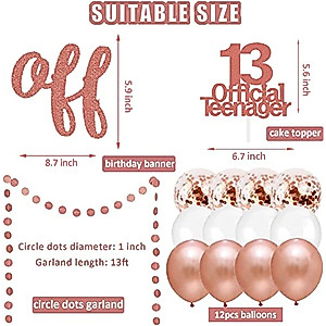 Official Teenager 13th Decorations Rose Gold - Official Teenager Banner Pre-Strung & Official Teenager Cake Topper & Circle Dots Garland & White Rose Gold Confetti Balloons for 13th Birthday Decor