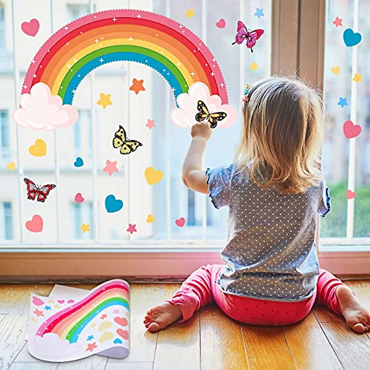 Epakh Dog Paw and Bone Print Stickers Removable Puppy Paw Wall Decals Decoration Animal Footprint Gifts for Dog Lover Bedroom Living Room(Rainbow and Butterfly)