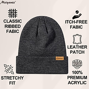 Meiyante Beanie Hats for Men & Women - Warm Stocking Caps for Men & Women, Cuffed Knit Thermal Hats, Gift for Him & Her - Charcoal Gray Beanie - Stocking Stuffers for Women Men Under 10