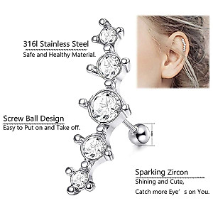 Incaton 12Pcs 16G Stainless Steel Cartilage Cubic Zirconia Stud Earrings for Men Women Conch Forward Helix Tragus Daith Piercing Jewelry