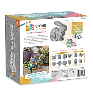 MindWare Paint Your Own Stone Bunny Rabbit - Mosaic Stepping Stone Craft Kit for Kids Includes Paint and Brush, Made of Weather Resistant Cement
