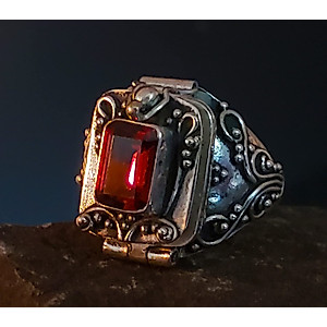 Sterling Silver Garnet Poison Box Locket Ring Size 8(Sizes 4,5,6,7,8,9,10)