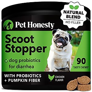 Pet Honesty Scoot Stopper - Digestion & Health Supplement for Dogs - Dog Anal Gland Support, Diarrhea & Bowel Support, Fiber & Dog Probiotics and Digestive Enzymes (90 ct)