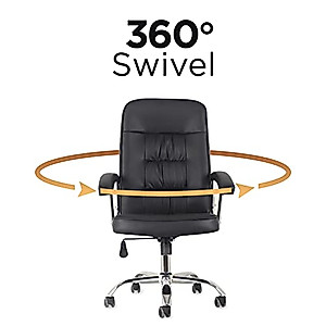 Comfty Lumbar Support and Chrome Base Leather Office Chair, 42.13"-45.28", Black