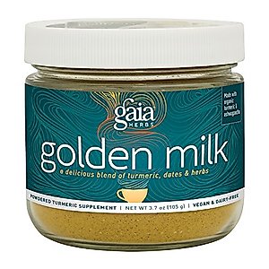 Gaia Herbs, Golden Milk Powder, Stress Support, Ashwaganda, Black Pepper, Cardamom, Date Palm, Turmeric, Vanilla, Vegan Powder Supplement, 3.7-Ounce
