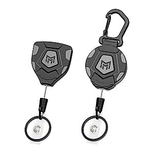 MNGARISTA Heavy Duty Retractable Keychain, Belt Clip Ver. & Carabiner Ver., 8 oz Retraction, 31.5" Steel Rope, Tactical ID Badge Reel with Key Chain Retractor, 2-Pack
