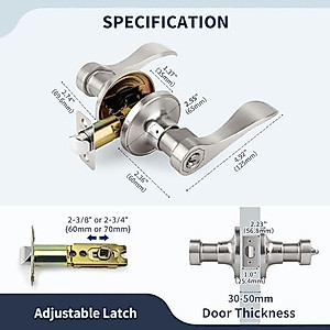 LOQRON Wave Style Door Lever Keyed Entry Door Handle with Lock, Entrance Lever Reversible for Left/Right Handed for Office or Front Door with Satin Nickel Finish, 1 Pack