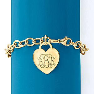 Ross-Simons Monogram Italian 14kt Yellow Gold Heart Charm Bracelet. 8 inches