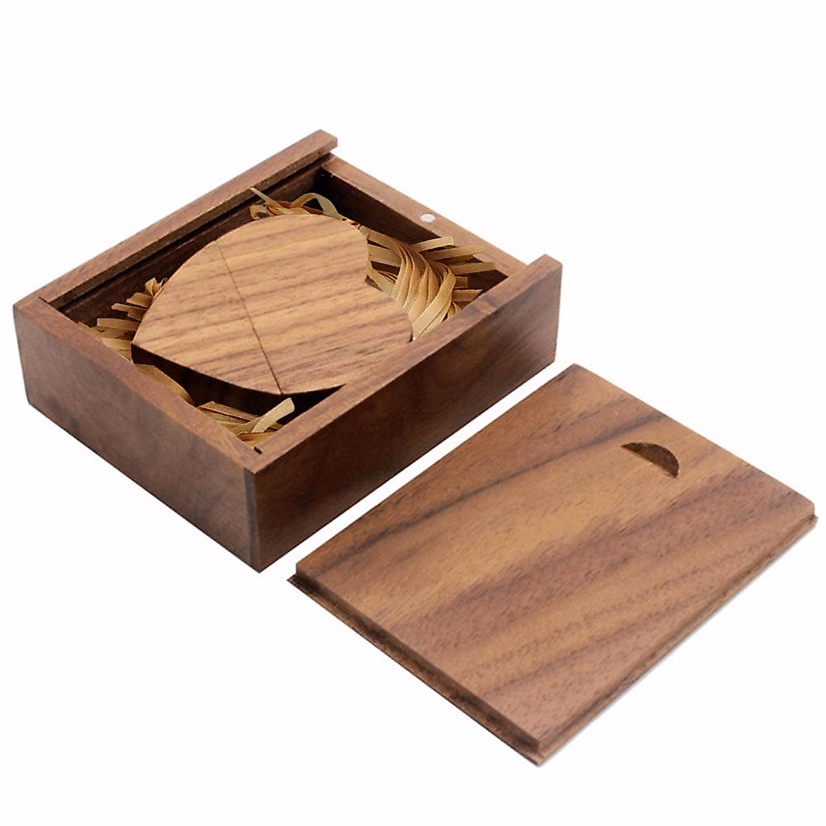 YOOGO Wooden Heart Shape USB Flash Drive USB Memory Stick Thumb Drivers 16GB 2.0 High Speed with Matching Box for Novelty Wedding Gift (16GB, Walnut)