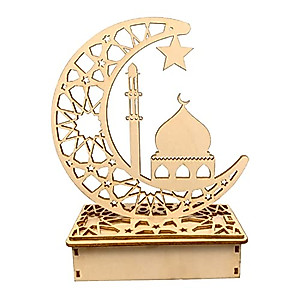 Eid Decorations Lights,Wooden Moon Star Ramadan Lights Eid Table Ornament Ramadan Table Lights for Ramadan Table Decor