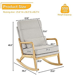 SEALAMB Rocking Chair Nursery with Lumbar Pillow, Rocker Chair Glider Chair for Nursery Mom Seniors, High Backrest Armchair Comfy Chair for Living Room Bedroom