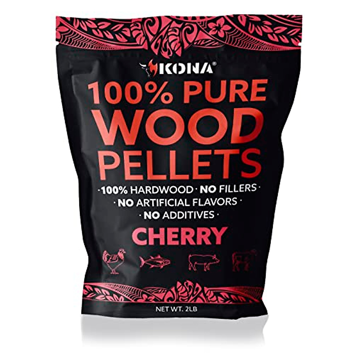 Kona 100% Cherry Smoker Pellets, Intended for Ninja Woodfire Outdoor Grill, 2 lb Resealable Bag