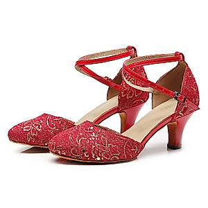 AOQUNFS Women Latin Dance Shoes Closed Toe Ballroom Salsa Tango Modern Practice Performance Party Dancing Shoes,QJW1017,Red-6,US 6.5