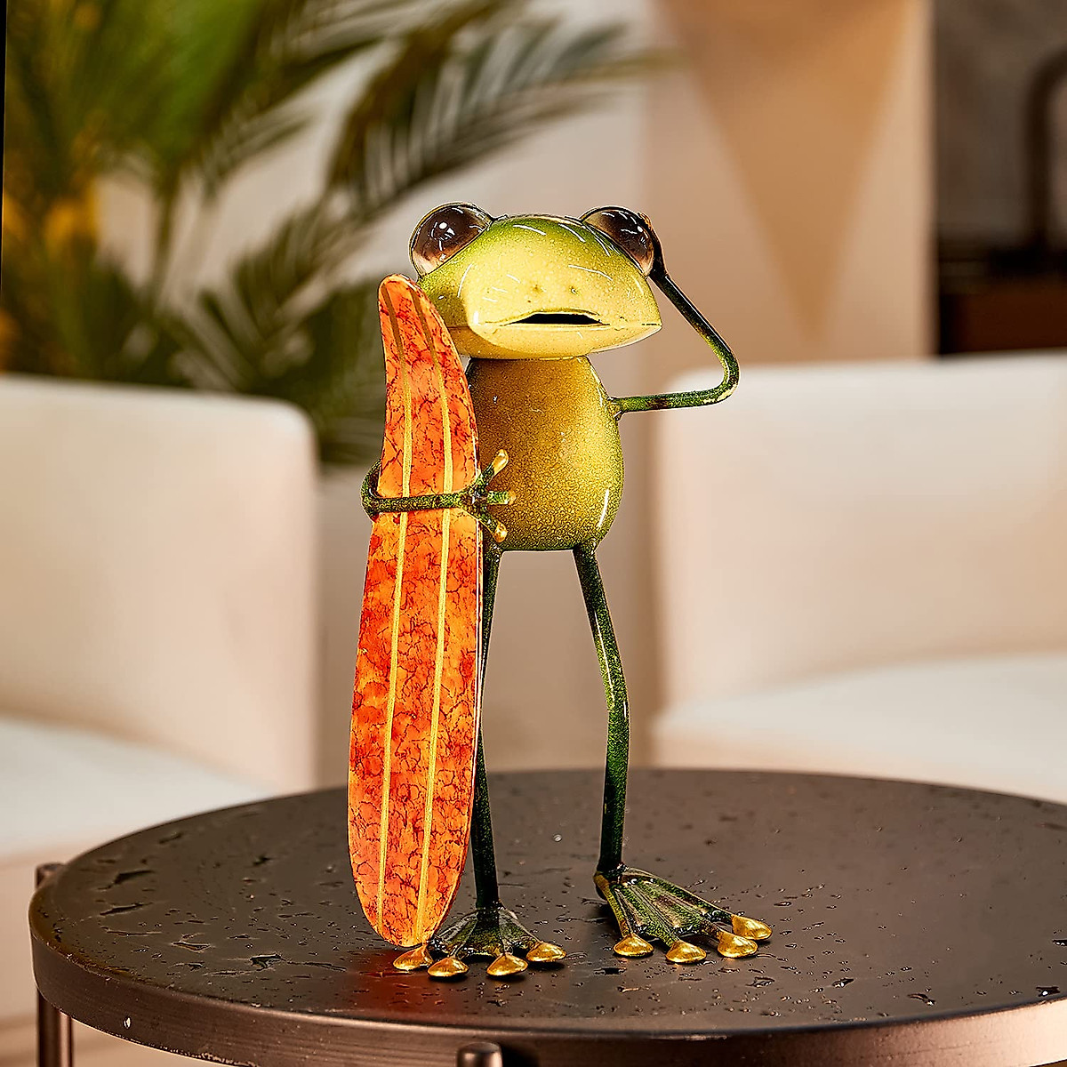 Aayla 9.5" H Frog Statue - Unique Adorable Green Surfing Frog Figurine Gift Home Kitchen Garden Decor for Frog Lovers