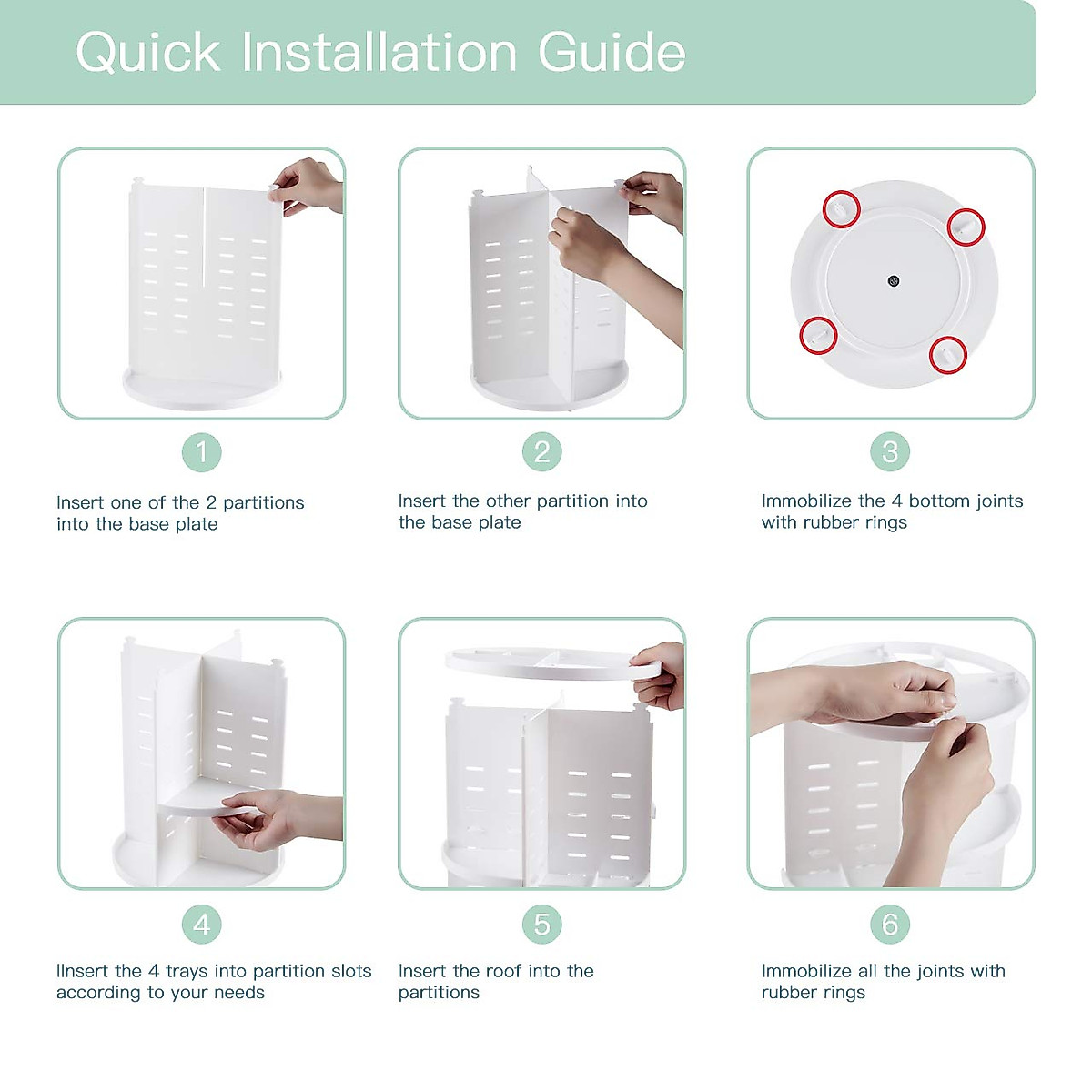 seinlife 360 Rotating Makeup Organizer,DIY Adjustable Spinning Holder,Foldable Cosmetic Storage Display box,Large Capacity Make up Caddy Shelf,Fits Countertop Vanity and Bathroom (WHITE)