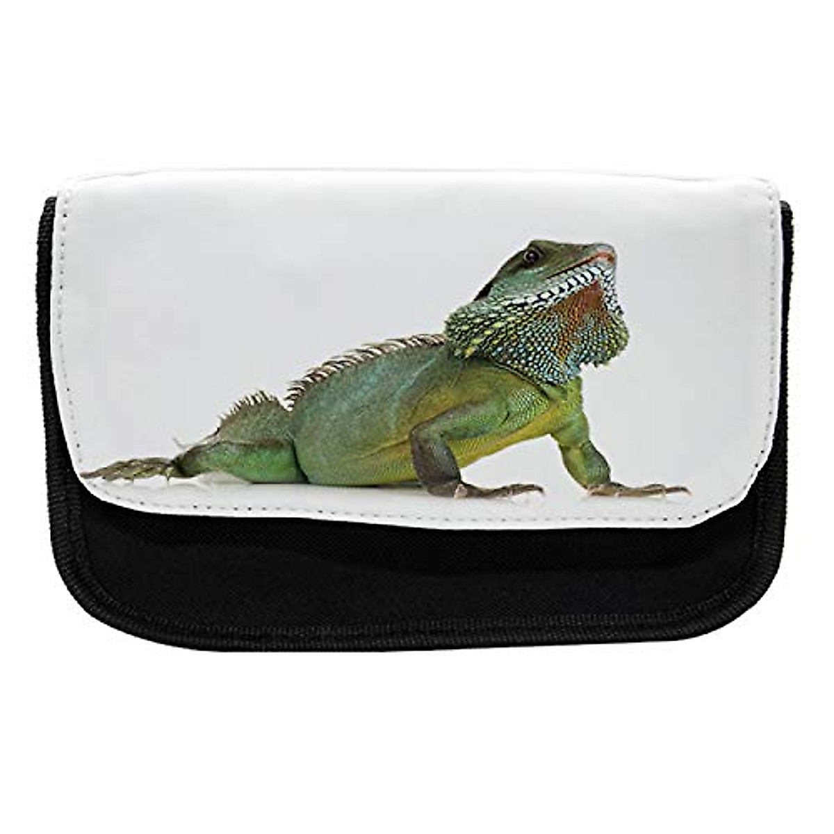 Lunarable Bearded Dragon Pencil Case, Reptile Lizard Photo, Fabric Pen Pencil Bag with Double Zipper, 8.5" x 5.5", White Multicolor