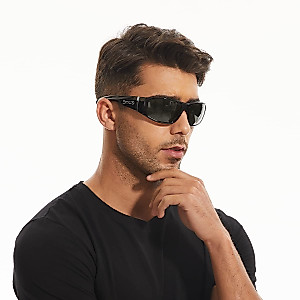 Bnus High contrast polarized sunglasses for men women for Driving fishing running cycling Scratch Proof UV400 protection (B-7036 Black/Grey)