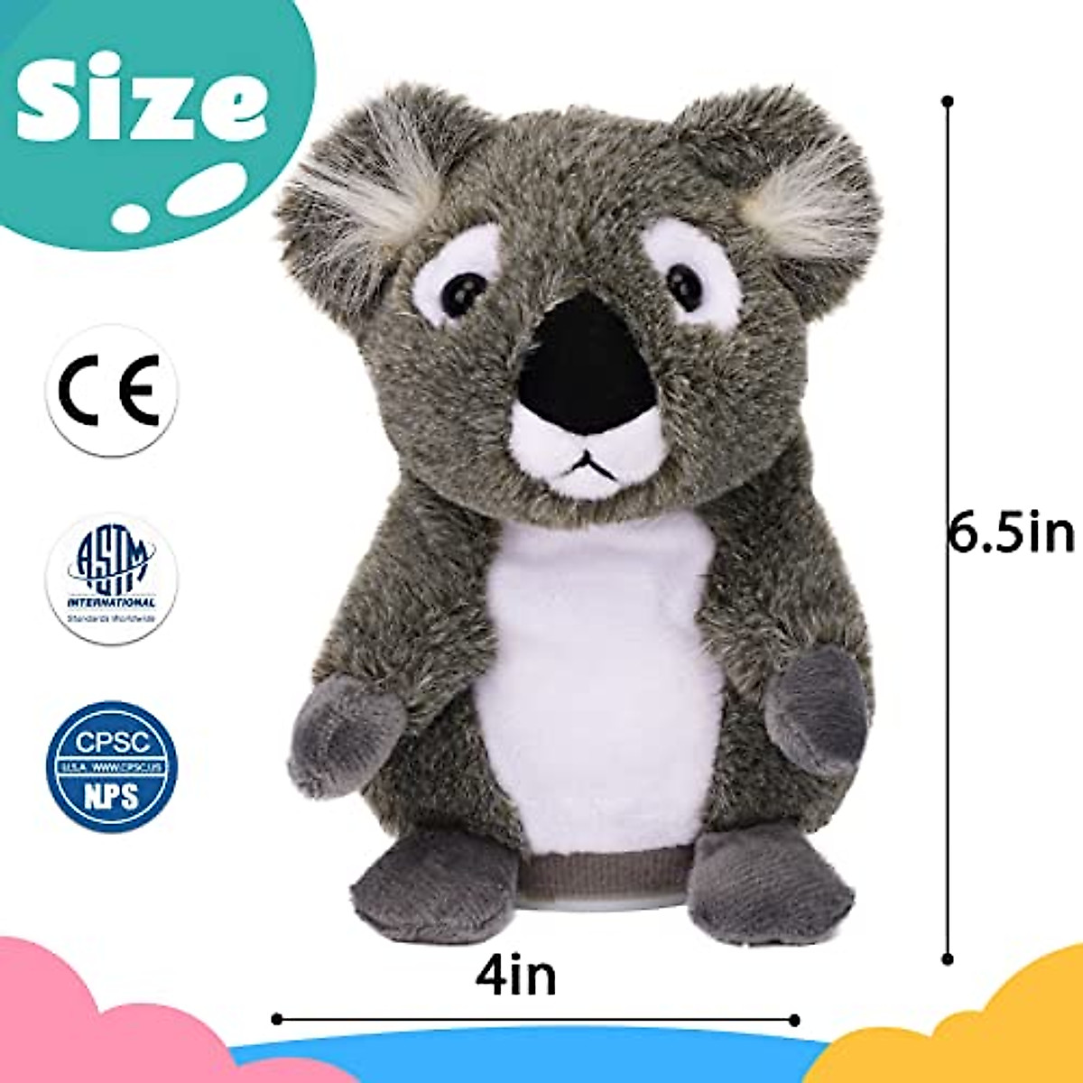 Cuteoy Talking Koala Stuffed Animal Repeats What You Say Shaking Electric Plush Toy Interactive Animated Toys Speaking Mimicking Plush Birthday Easter Gifts for Boy Girl 7"