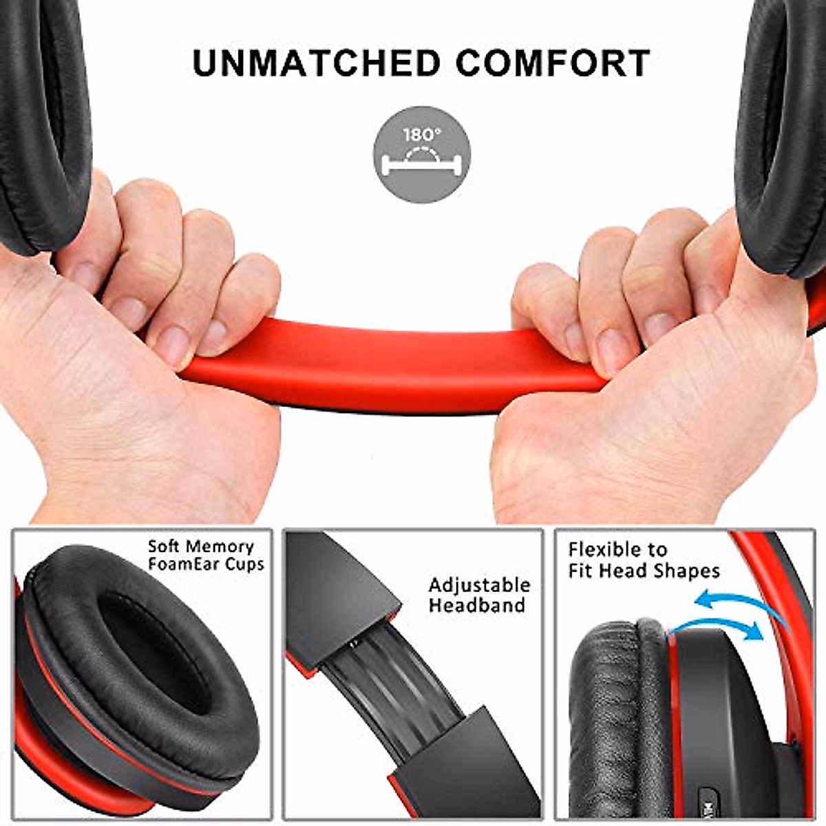 2 Items,1 Black Zihnic Over-Ear Wireless Headset Bundle with 1 Black Red Zihnic Foldable Wireless Headset
