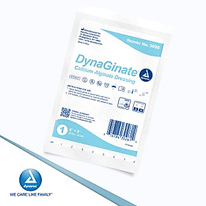 Dynarex DynaGinate Calcium Alginate Wound Dressing - Sterile, Non-Stick Topical Wound Pads - Absorbent Gel Patches for Moderate to High Exuding Cuts - for Medical & Home Use - 2"x 2", Box of 10