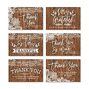 24 Rustic Sympathy Thank You Cards With Envelopes, Bereavement Funeral Thank You Note, Condolence Gratitude Supplies, Faux Wood Personalized Bulk Religious Military Memorial With Message Stationery