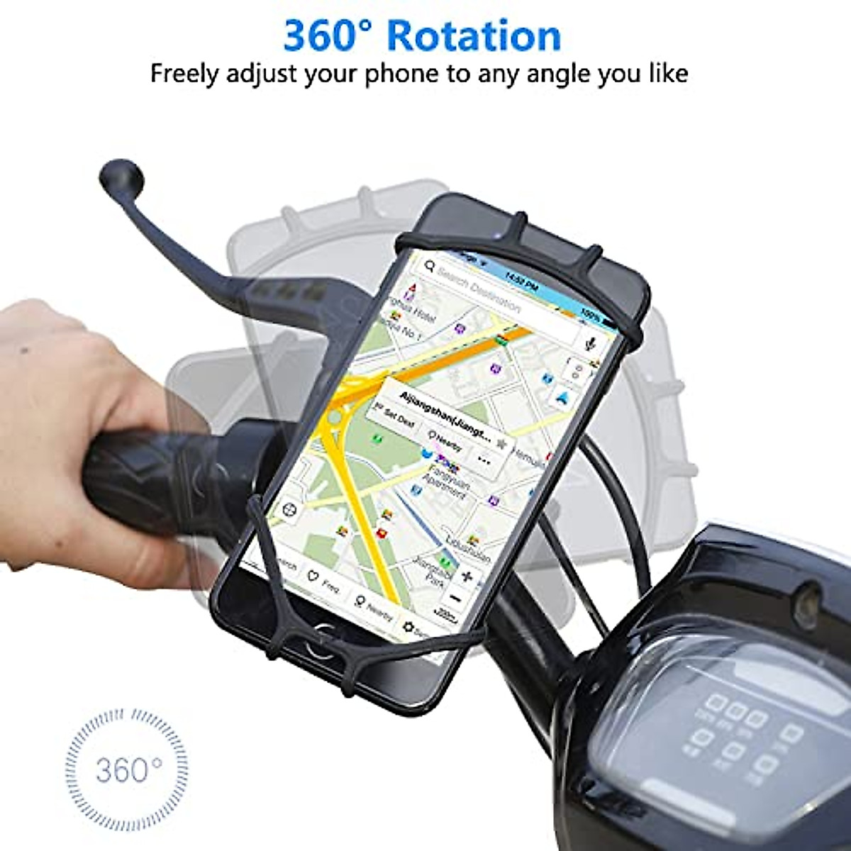 Kinizuxi Bike Phone Mount 2 Pack, Universal Bike Phone Holder Handlebar, 360°Rotation Silicone Bicycle Phone Mount Bike Cell Phone Holder for Bike Compatible with iPhone Samsung All Smartphones