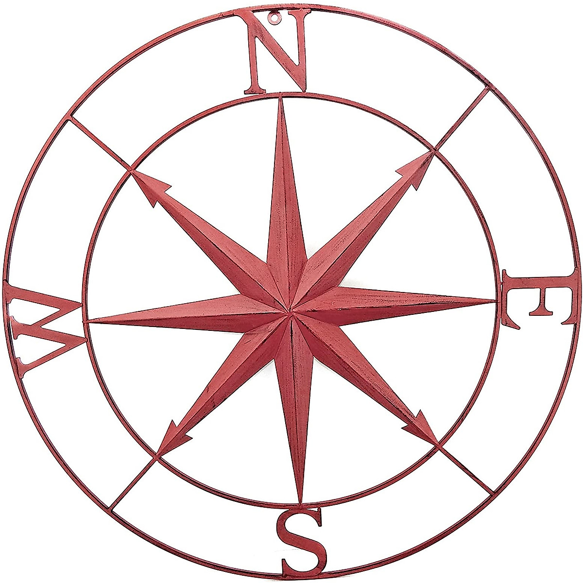 Bellaa 27529 Metal Wall Compass Nautical Coastal Beach Home Decor Captain Sailors Fisherman Round Rustic Distressed Red 30 inch