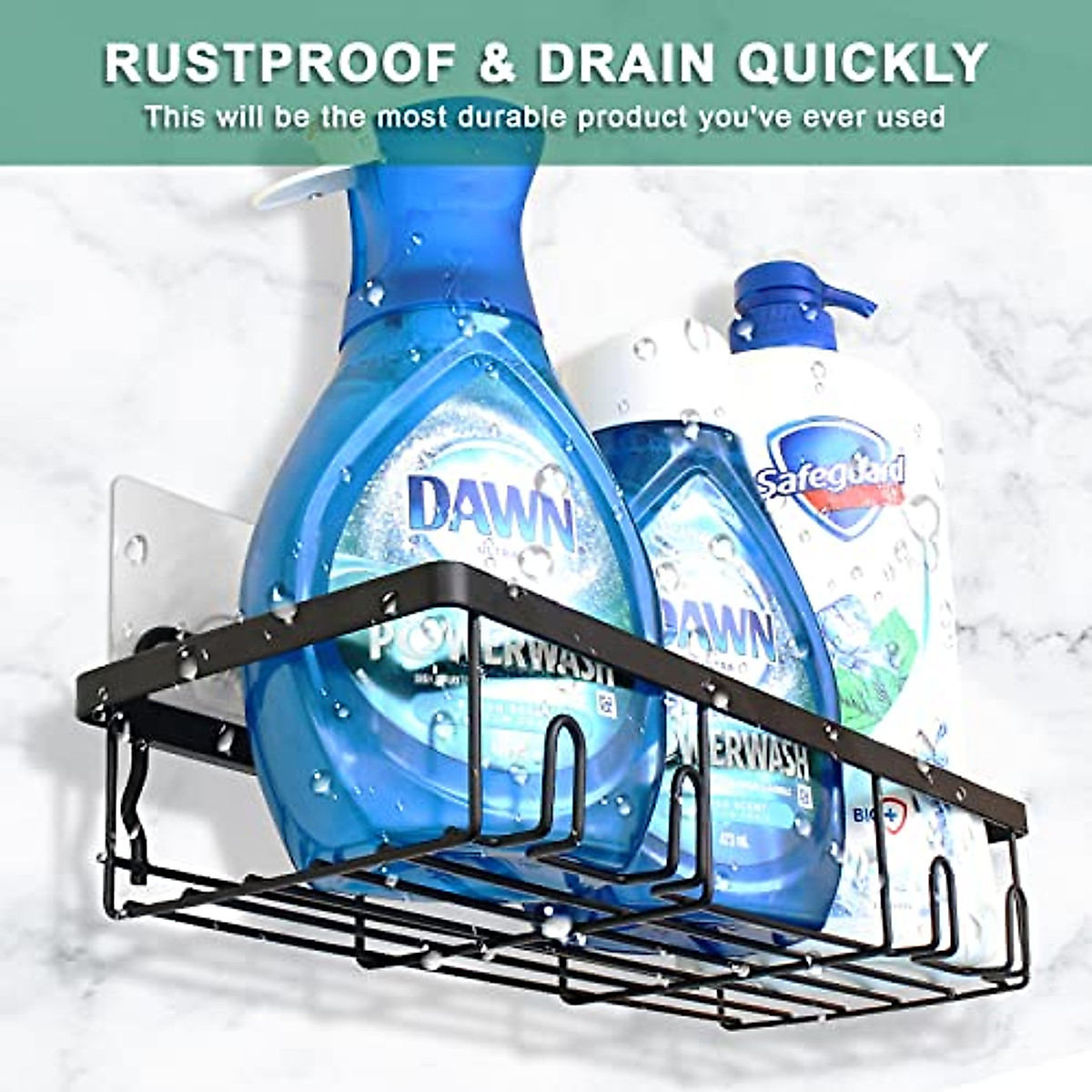 Fakoidat Shower Caddy with Soap Dish Holder, Set of 4 Adhesive Shower Shelves, Large Capacity Rustproof Stainless Steel Bathroom Organizer for Inside Shower, No Drilling Needed, Sleek Black Finish