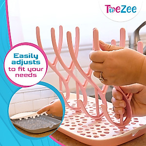 ToeZee Baby Bottle Drying Rack Space Saving Countertop Baby Bottle Holder, Drying Rack for Baby Bottles Accessories - Stores Up to 12 Bottles, Dishwasher Safe (Gray)