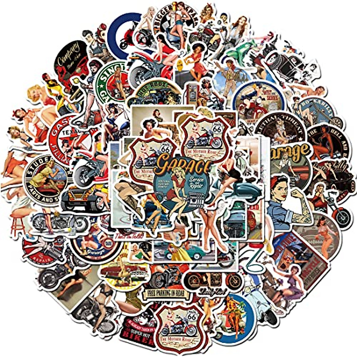Pinup Girl Stickers 100 pcs Retro Vintage Stickers Vinyl Waterproof Stickers for Girls Adults Men Bike Luggage Car Laptop Skateboard Motorcycles