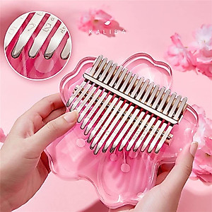 LKJYBG 21-Tone Kalimba with Piano Box,Cherry Blossoms Shape Thumb Piano Acrylic Finger Piano Gifts with Tune Hammer Study Instruction Digital Audio Tone Key Sticker for Kids and Adults Beginners