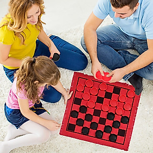 Giant Checkers Board Games, 3 in 1 Tic Tac Toe Board Game with 24 Checker Pieces Reversible Rug - Indoor and Outdoor Games for Family & Party -Gift Ideas for Teen Boys, Kids, Adults