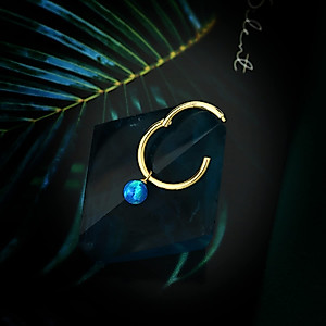 COCHARM 14k Solid Gold Hoop Belly Button Rings for Women 16g Tiny Blue Opal Dangling Belly Button Hoop 14K Real Gold Hoop Belly Piercing Hoop Navel Rings