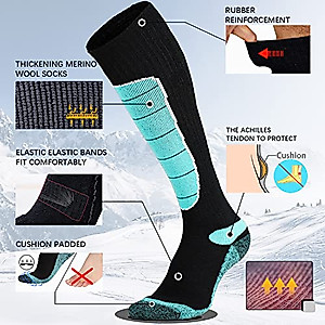 Hylaea Snow Ski Snowboarding Socks for Men & Women, Cold Weather Winter Warm Socks Thermal Knee-high, Merino Wool Hunting Outdoor Sports OTC Gray Blue Large
