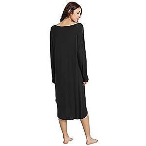 WiWi Viscose from Bamboo Nightgowns for Women Soft Long Sleeve Sleep Shirt Plus Size Pajamas S-4X, Black, 3X