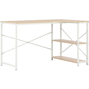 vidaXL Computer Desk Industrial Home Office Workstation PC Study Writing Working Table Corner Desk Furniture White and Oak 47.2"x28.3"x27.6"