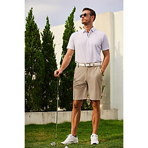 COOFANDY Mens Casual Shorts Stretch Flat Front Hybrid Shorts Lightweight Quick Dry Hiking Golf Daily Shorts with Pockets Khaki