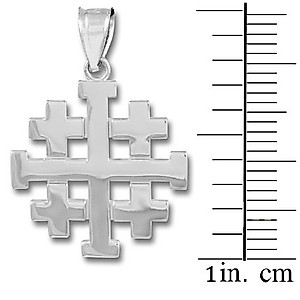 Religious Jewelry Polished Finish 925 Sterling Silver Crusaders Jerusalem Cross Pendant Necklace, 18"