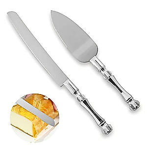 Cake Knife and Server Set, Xafissy 2PCS 420 Stainless Steel Cake Cutting Set with Faux Crystal Handle for Wedding Cake Birthdays Anniversaries Parties Holiday Thanksgiving Christmas Dessert