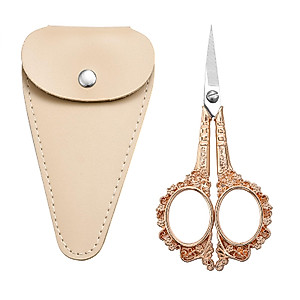 HITOPTY 4.5in Sewing Embroidery Scissors with Sheath, Small Sharp Tip Craft Crochet Scissor for Needlework Cross Stitch Threading Handicraft DIY Tool Rose Gold Shears