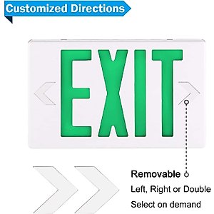 EXITLUX 2 Pack Green Led Emergency Exit Lights with Battery Backup-UL Listed 120/227VAC Double Face- Exit Sign with Emergency Lights-Plug in Emergency Battery Exit Lights.