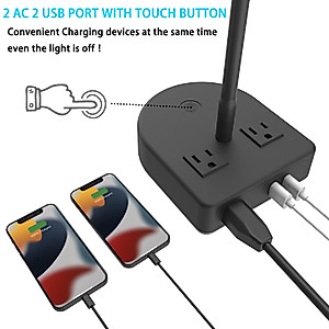 JICISSX Adjustable Gooseneck LED Desk Lamp with 2 USB Charging Ports and Touch Control,Architect Lamp for Home/Office/Workbench/Reading Working Black