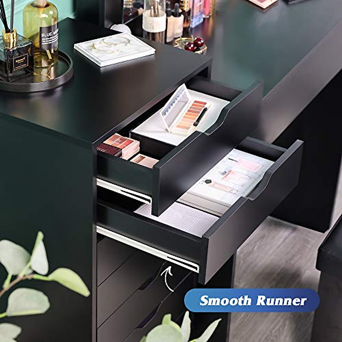 DEVAISE 7-Drawer Chest, Wood Dresser Organizer with Removable Wheels, Storage Cabinet for Bedroom, Living Room, Closet, Black