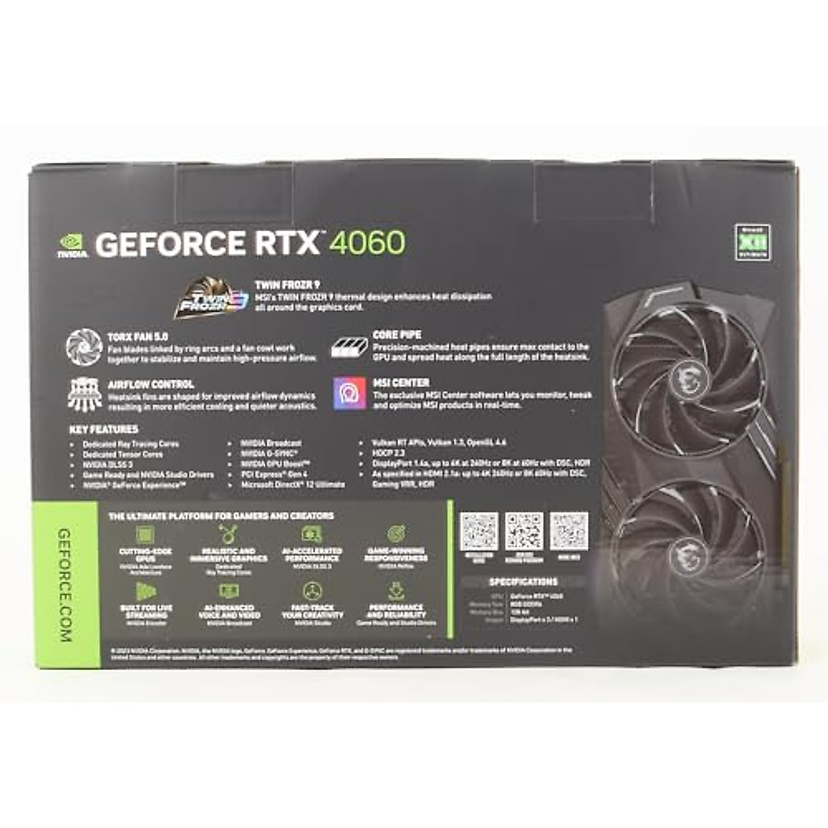 MSI GeForce RTX 4060 Gaming X 8G Graphics Card - RTX 4060 GPU, 8GB GDDR6 (17Gbps/128-bit), PCIe 4.0 - Twin FROZR 9 (2 x TORX Fan 5.0), RGB - HDMI 2.1, DisplayPort 1.4a