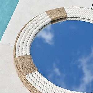 Nautical Hampton Coastal Round Rope Mirror Twisted Rope Home Decor Art Wall Hanging Bathroom Living Room Mirror (36 INCH)