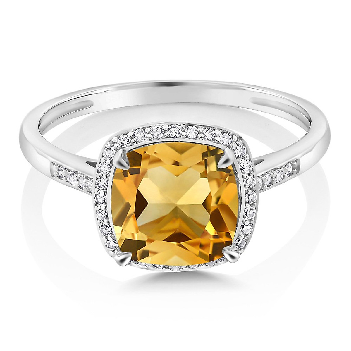 Gem Stone King 10K White Gold Cushion Cut 8MM Gemstone Birthstone and Accent Diamonds Halo Engagement Ring For Women | Wedding Anniversary Promise Ring For Women | Available In Size 5, 6, 7, 8, 9