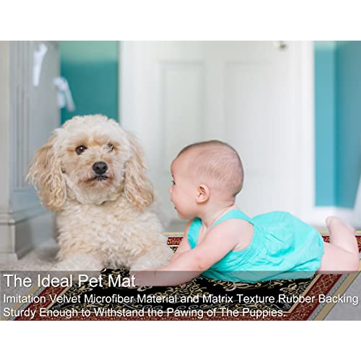 Cosilyt 1/10" Ultra Thin Extra Large 3×5 Feet and 24"×35" Front Door Mat Indoor Entryway Area Rug for Inside Entry, Waterproof Non Slip Washable Rubber Interior Door Mats Entrance Home, Boho Red